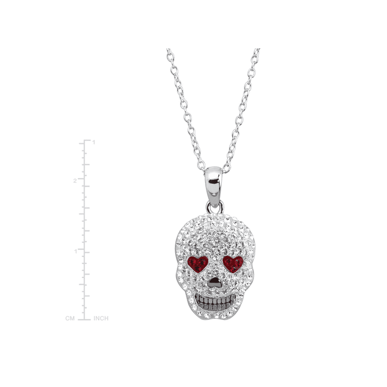 Crystaluxe Heart Eyes Skull Necklace with Crystals in Rhodium plated Sterling Silver 16 2 Inches White White White