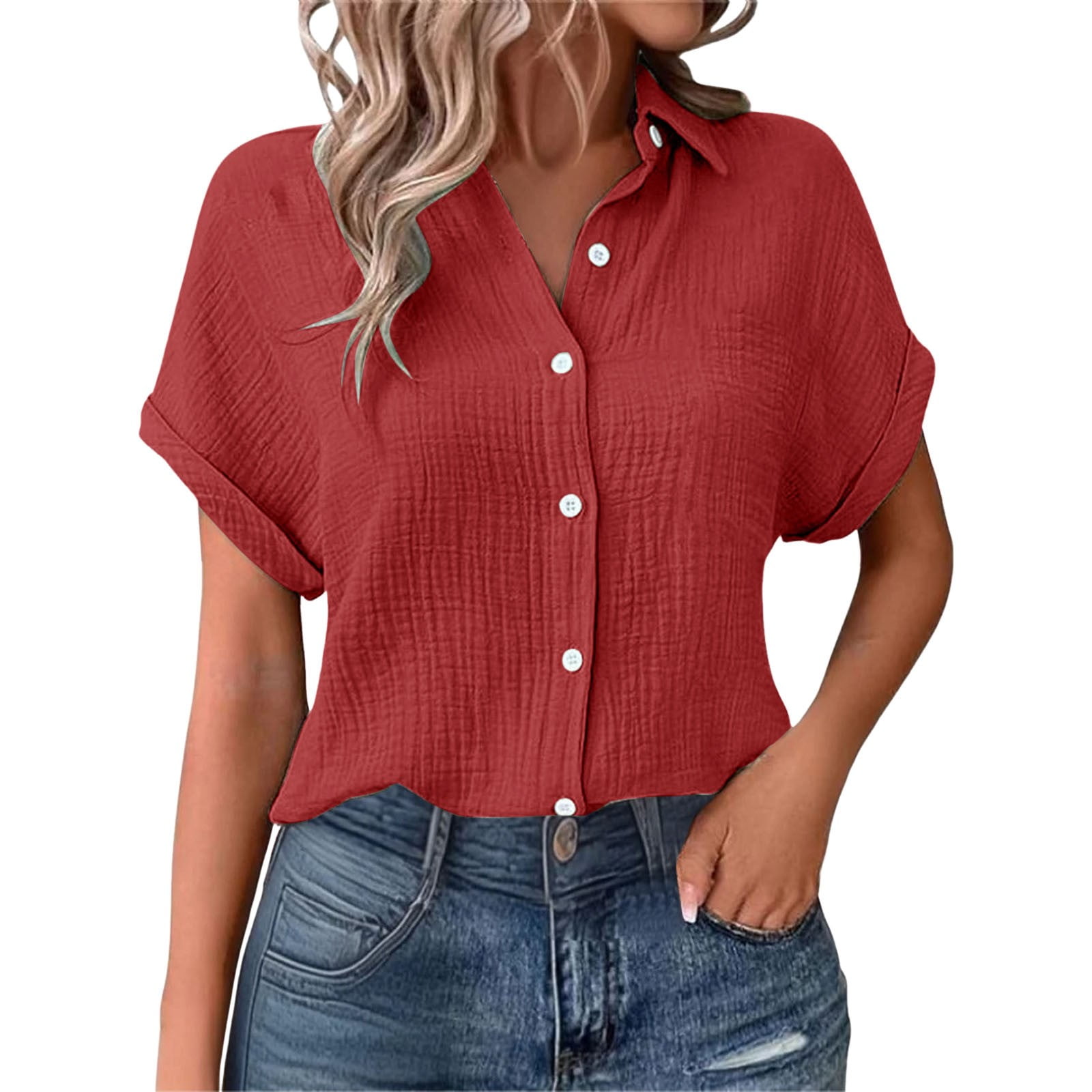 Click here for Yubnlvae Red Generisch Muslin Blouse Womens Summer... prices