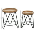 DecMode 17" x 19" Black Metal Beaded Accent Table with Brown Wood Tops ...
