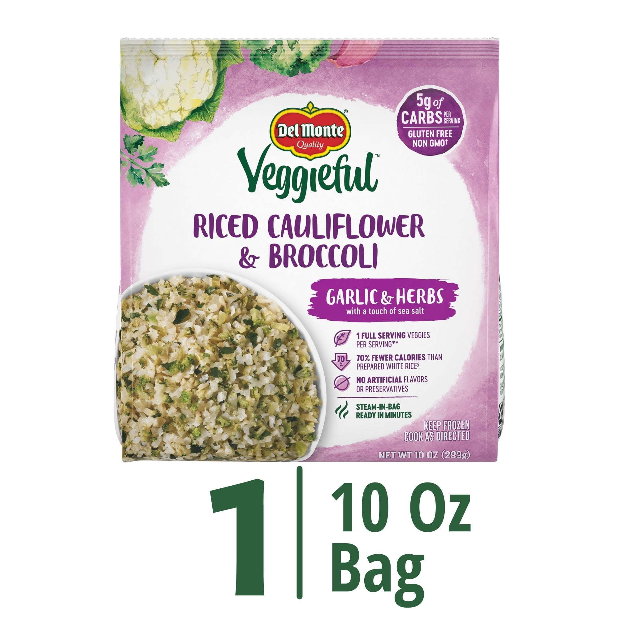 Buy Del Monte Frozen Riced Cauliflower & Broccoli, Garlic and Herb 10 ...