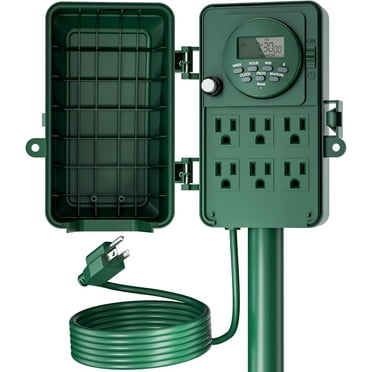 DEWENWILS Outdoor Power Stake Timer with Remote, 6 Grounded Outlets ...