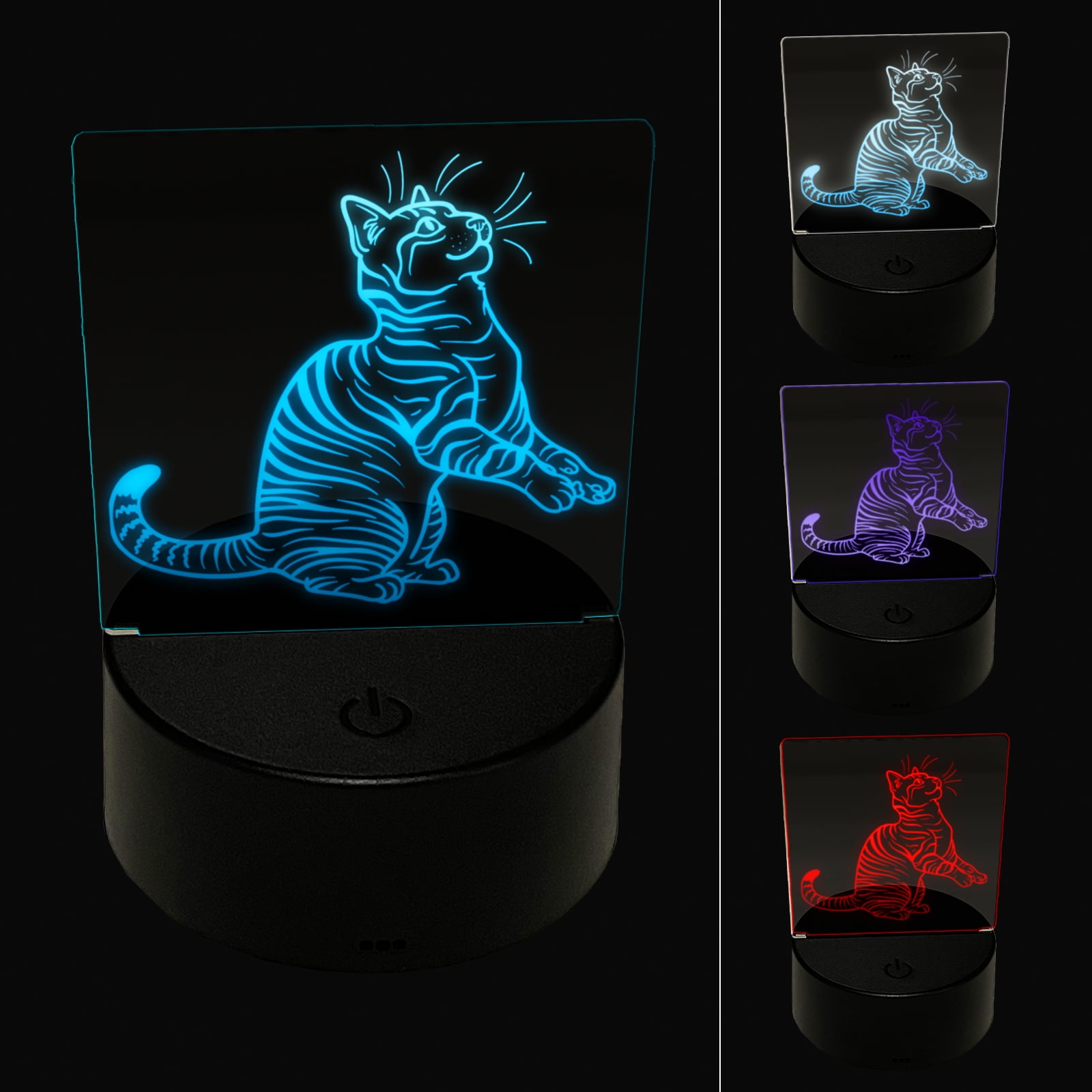 Playful Tabby Cat Domestic Shorthair LED Night Light Sign 3D Illusion ...