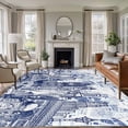 Abstract 8x10 Area Rug for Living Room Sectional Sofa, White and Navy ...