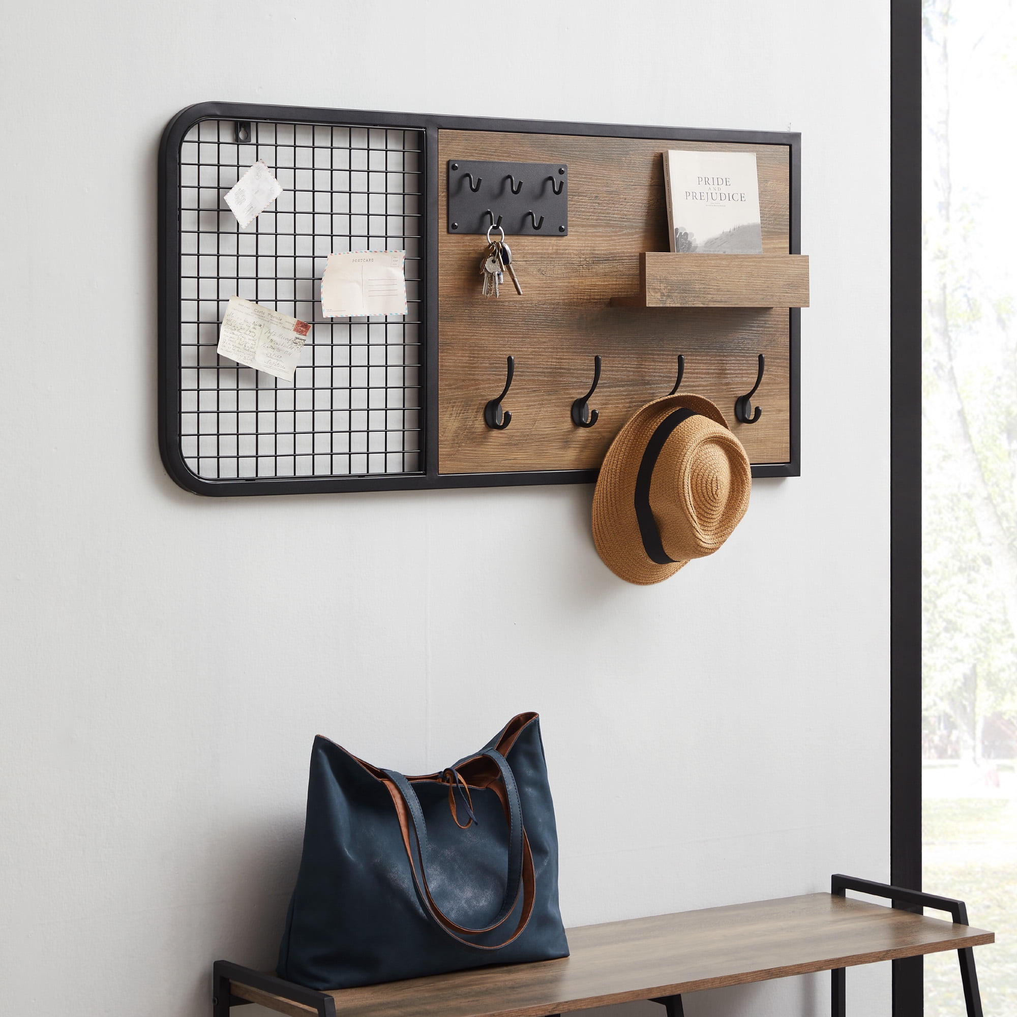 Manor Park Industrial Wire Grid Wall Organizer, Reclaimed Barnwood ...