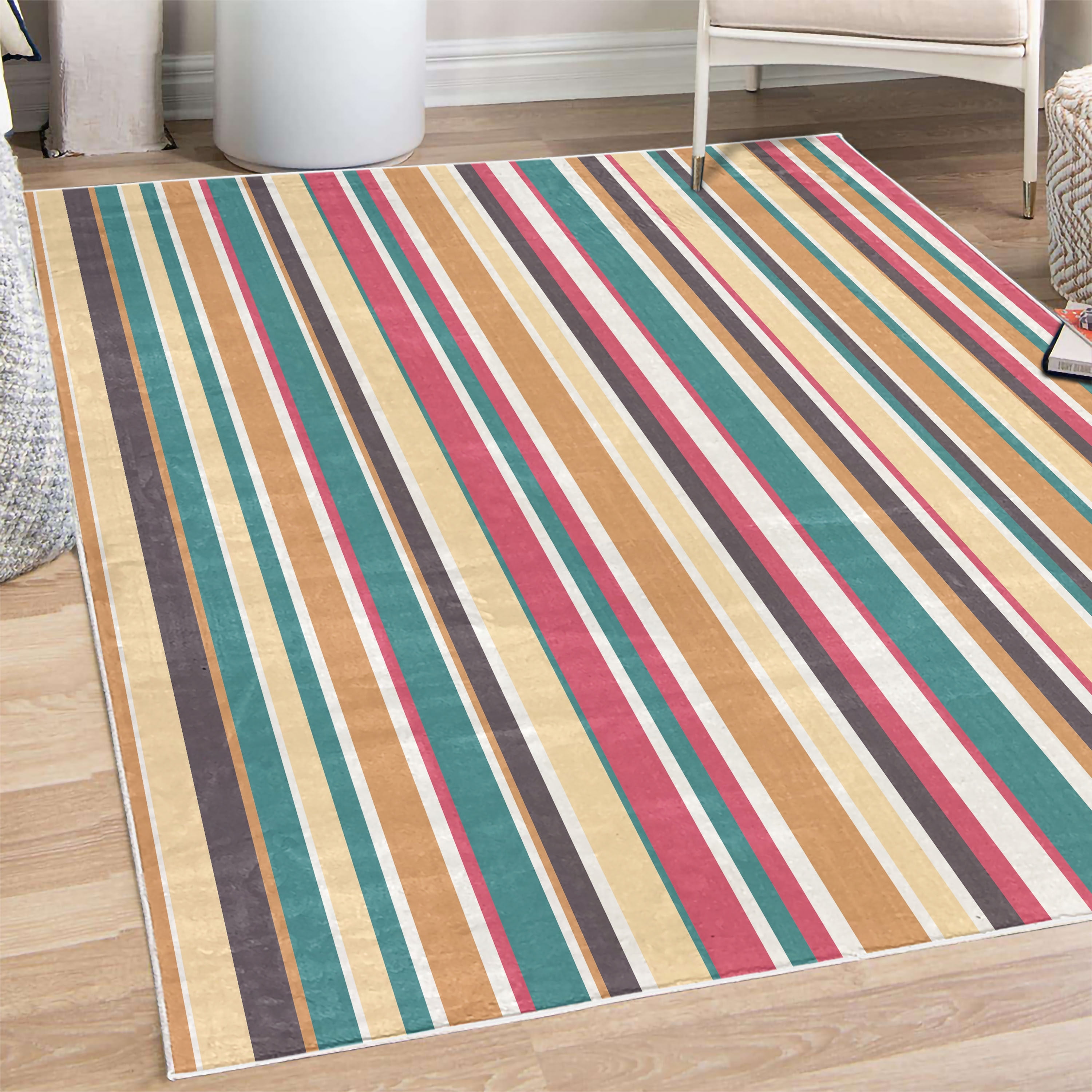 Pastel Decorative Rug, Vertically Striped Pattern Different Color ...