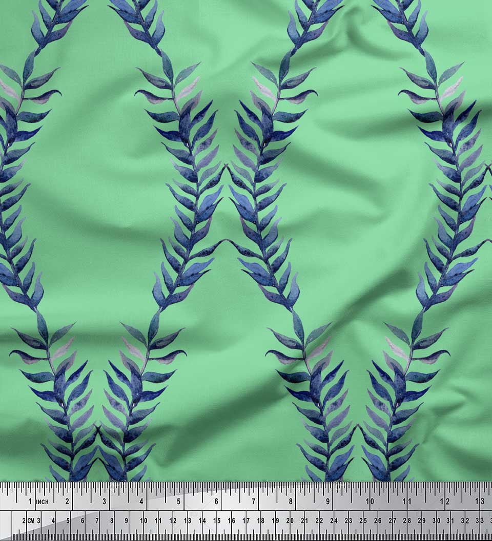 Soimoi Green Cotton Voile Fabric Laurel Leaves Print Fabric by the Yard ...