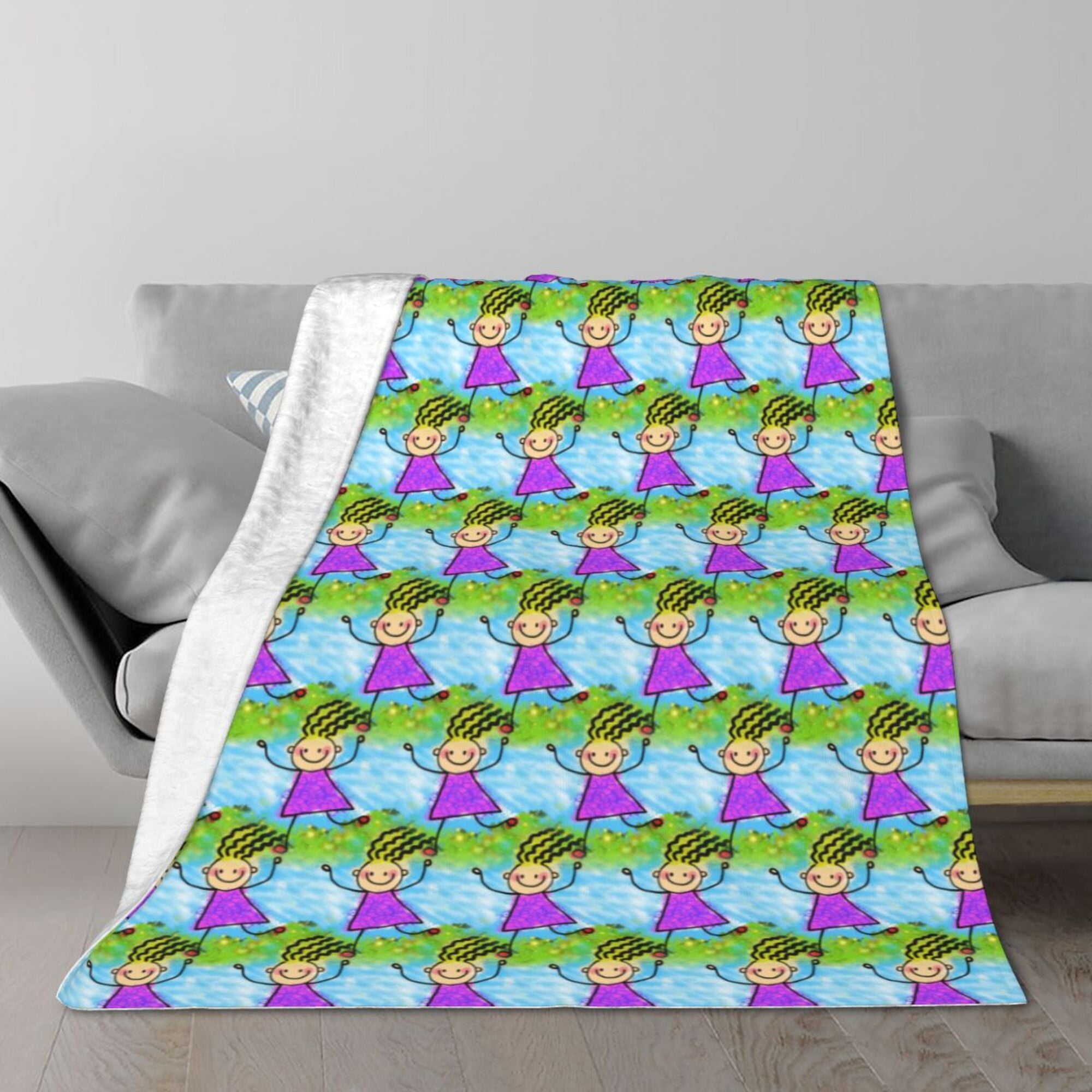 TEQUAN Double Layer Plush Bed Blanket, Whimsical Doodle Smile Girl ...