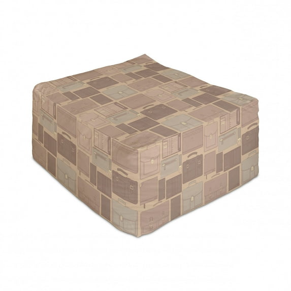 Retro Rectangle Pouf, Travel Work Theme with Leather Bags Accessories ...
