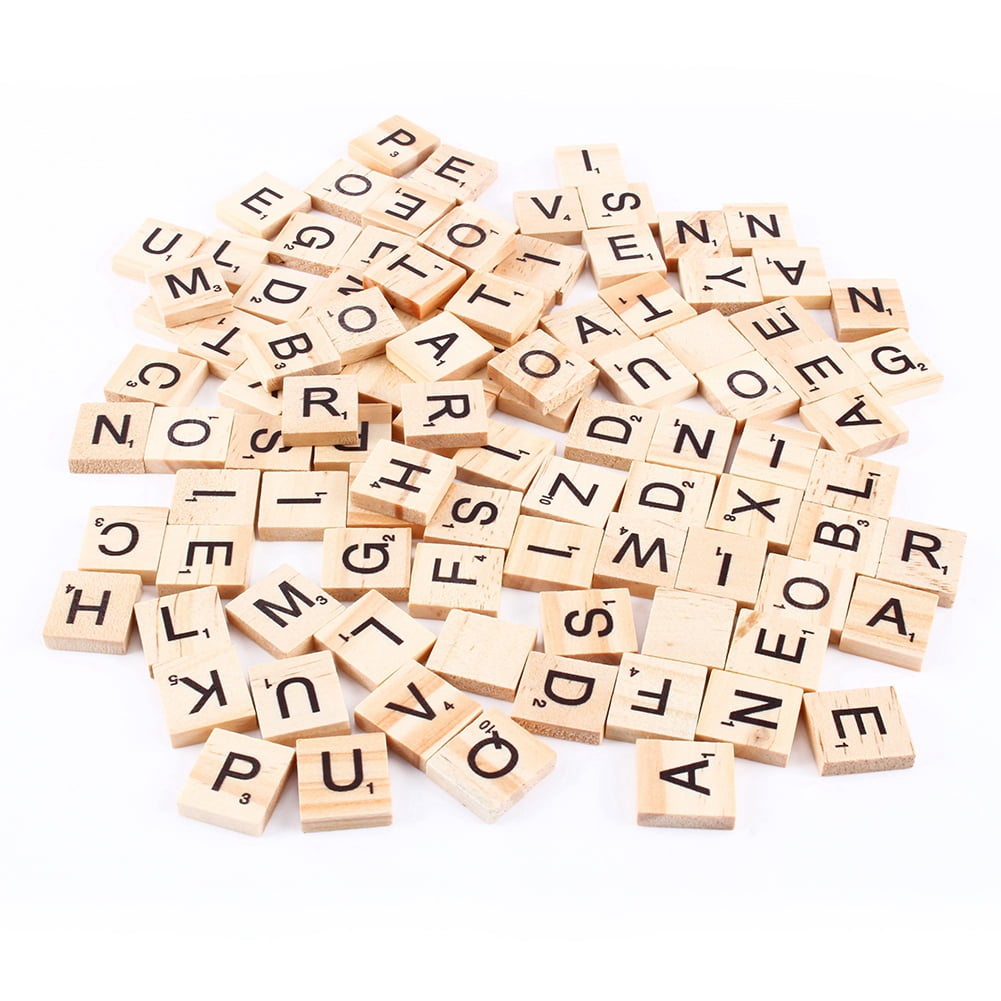 EECOO Wooden Scrabble Tiles,100pcs Wooden Square Alphabet Scrabble ...