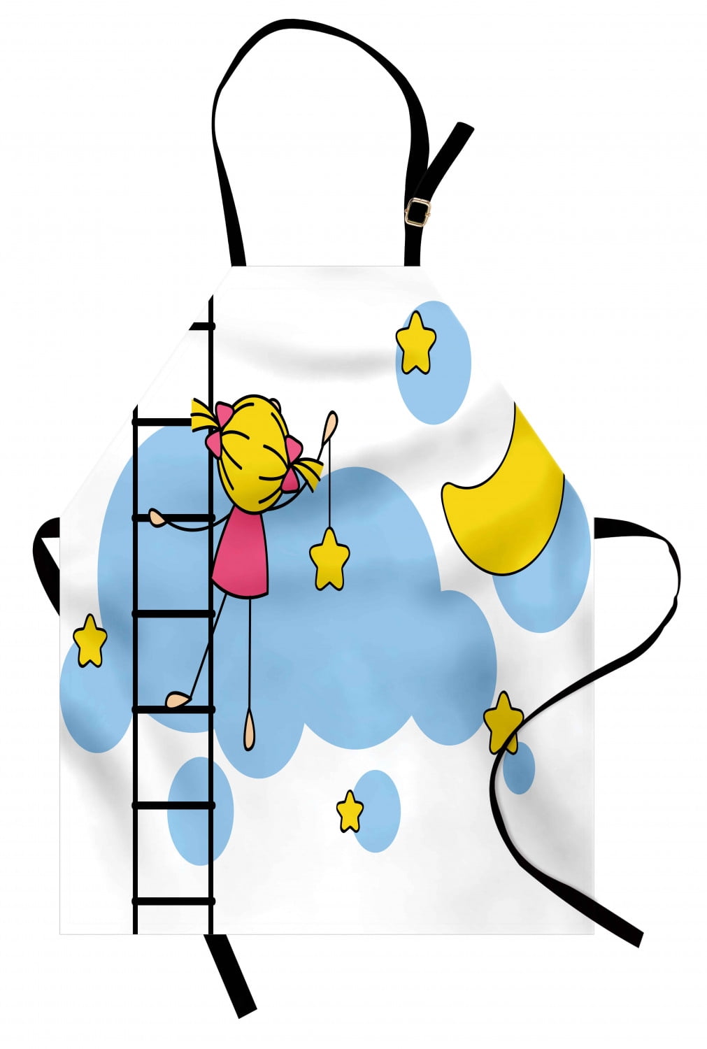 Star Apron Cute Girl on Ladder Hanging a Star in the Night Sky with ...