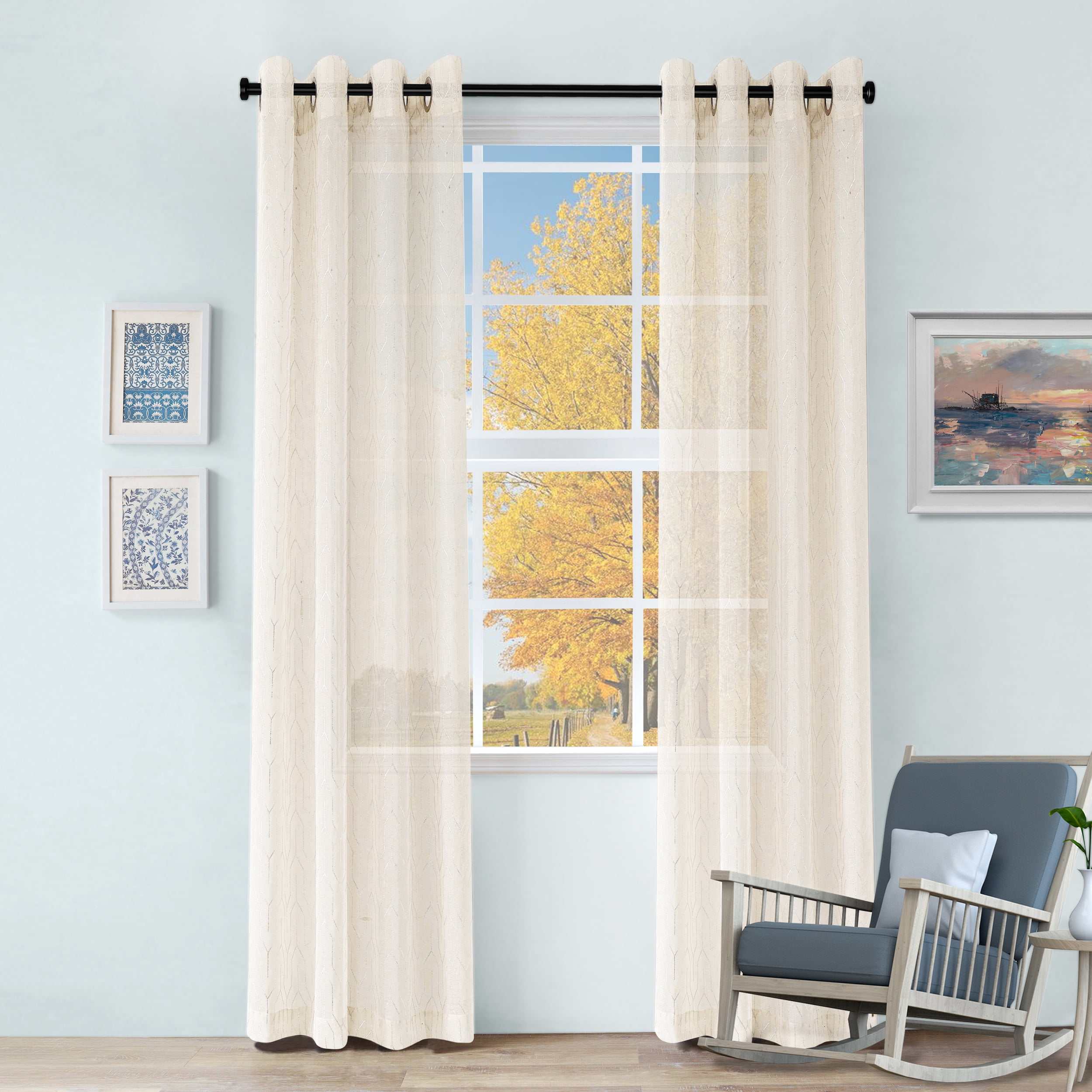 Lightweight Geometric Printed Sheer 2-Piece Curtain Panel Set with ...