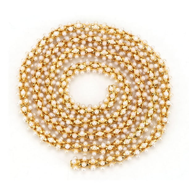 DIY Crystal Glass Drill & Faux Pearl Beaded Chain Trim Glossy Ribbon ...