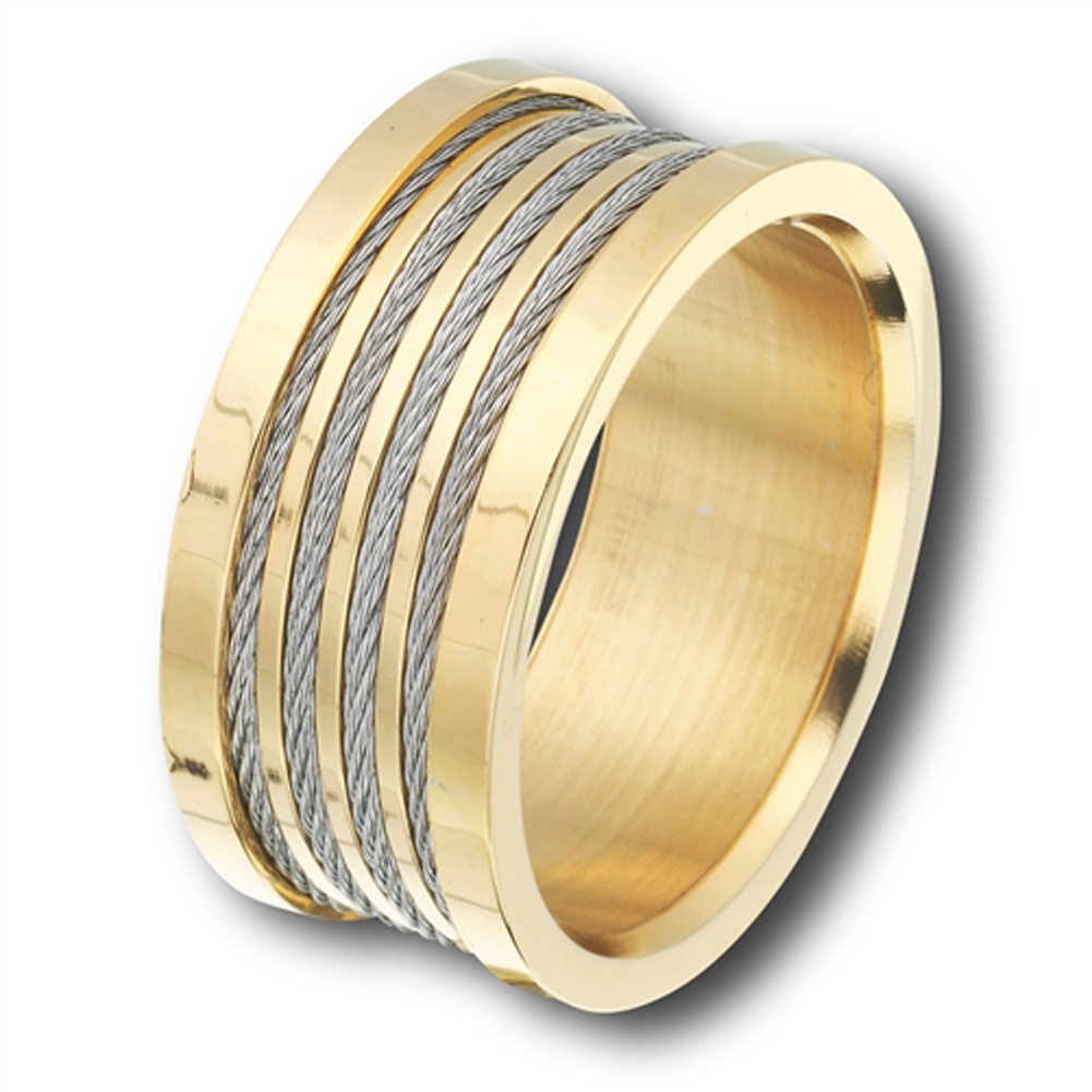 Rope Wire Inlay Striped Wedding Ring Stainless Steel Gold-Tone Band ...