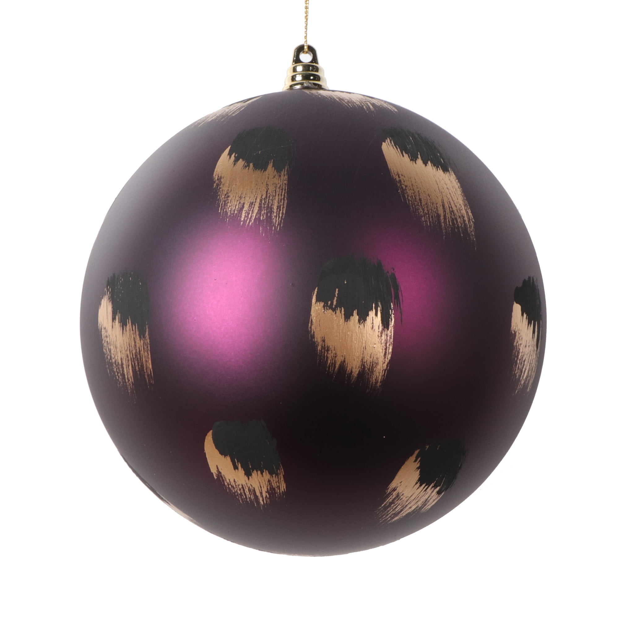 Vickerman 6" Matte Plum Ball Ornament with Gold and Black Brush Strokes ...