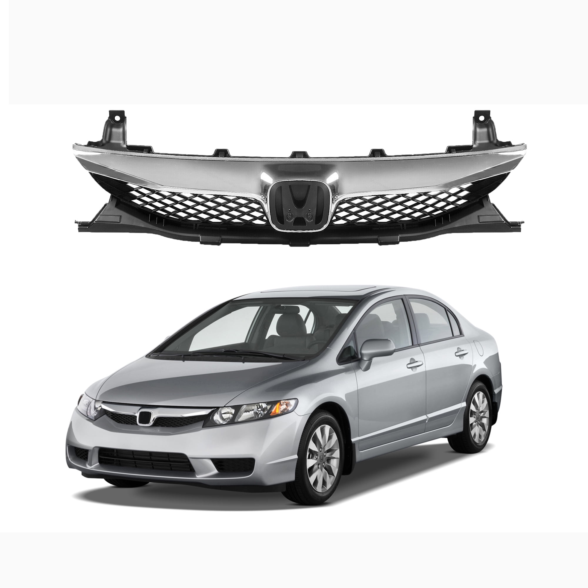 Grille Compatible With 2009 2010 2011 Honda Civic Front Chrome Bumper ...