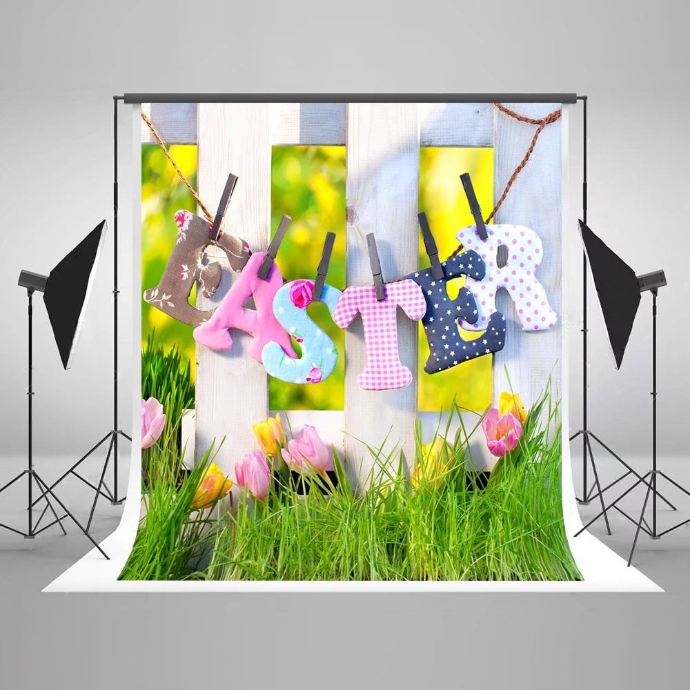 MOHome 5x7ft Happy Easter Photography Backdrops Spring Backdrop Fence ...