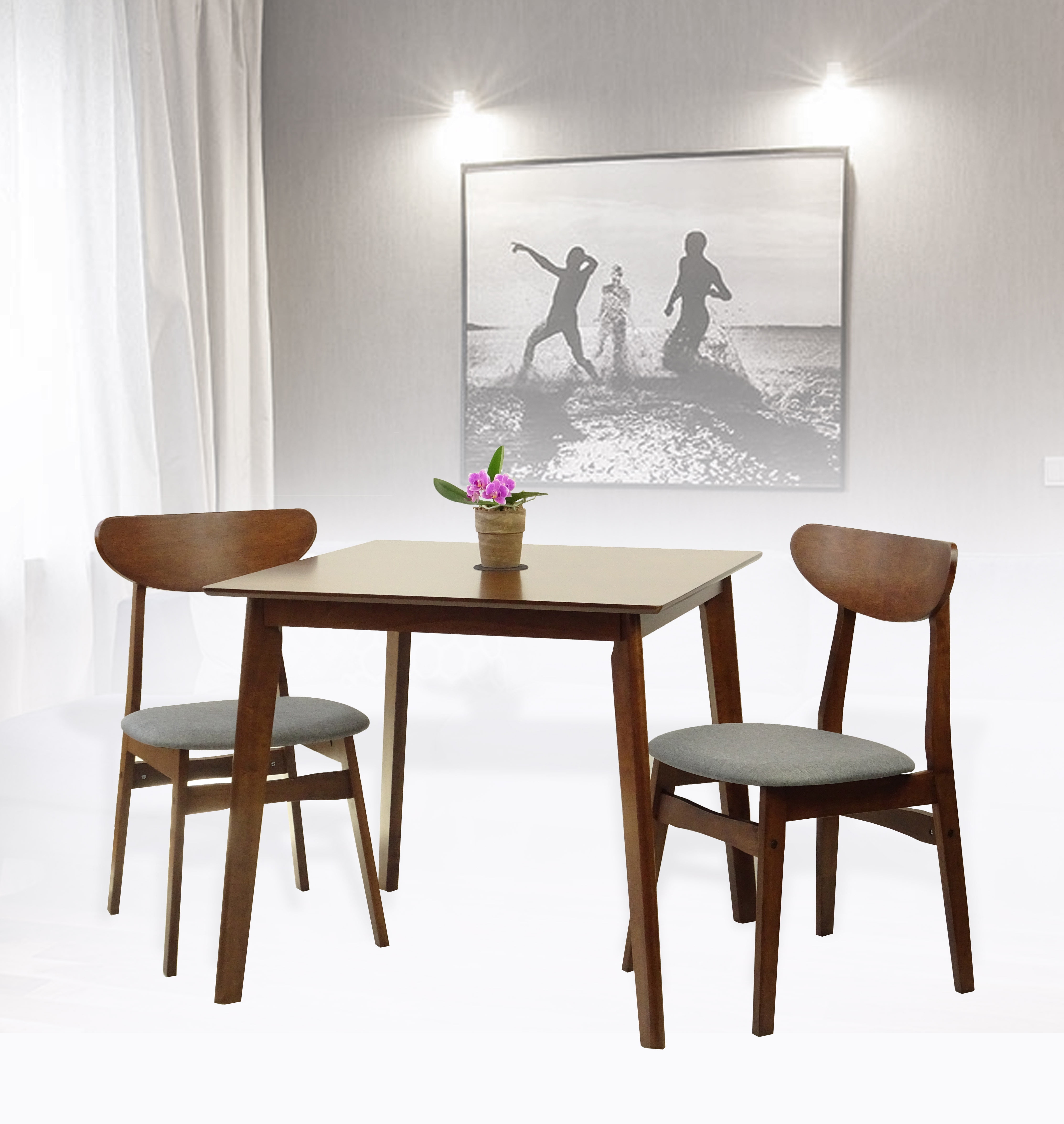 SK New Interiors Dining Kitchen Square Table and 2 Yumiko Side Chairs ...