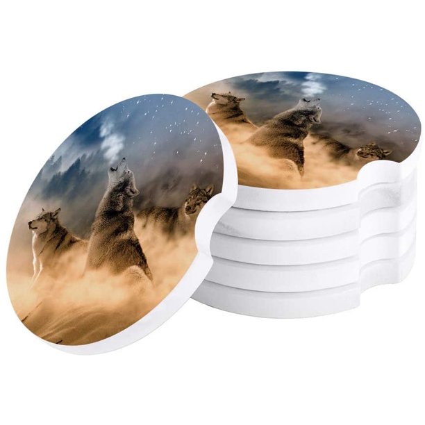 XDDJA Themed Lovers Wolf In The Forest Set of 4 Car Coaster for Drinks ...