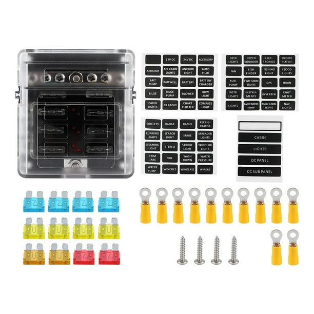 Fuse Box 6 Way Fuse Box 6 Way Fuse Block 6-Way 12V-24V Car Power ...