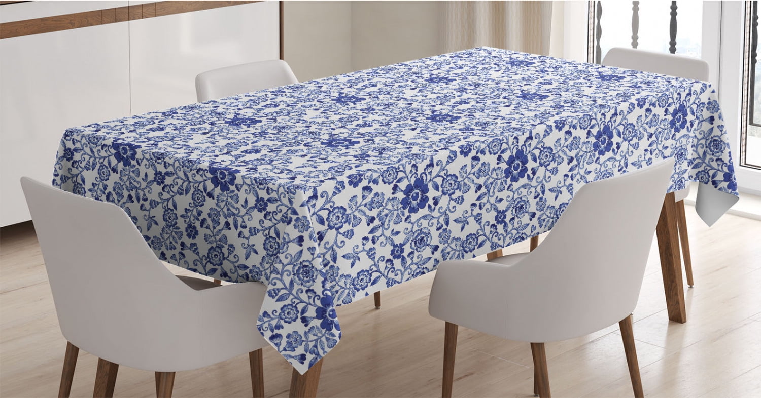Watercolor Tablecloth, Vibrant Blue Flowers Pattern Feminine Floral ...