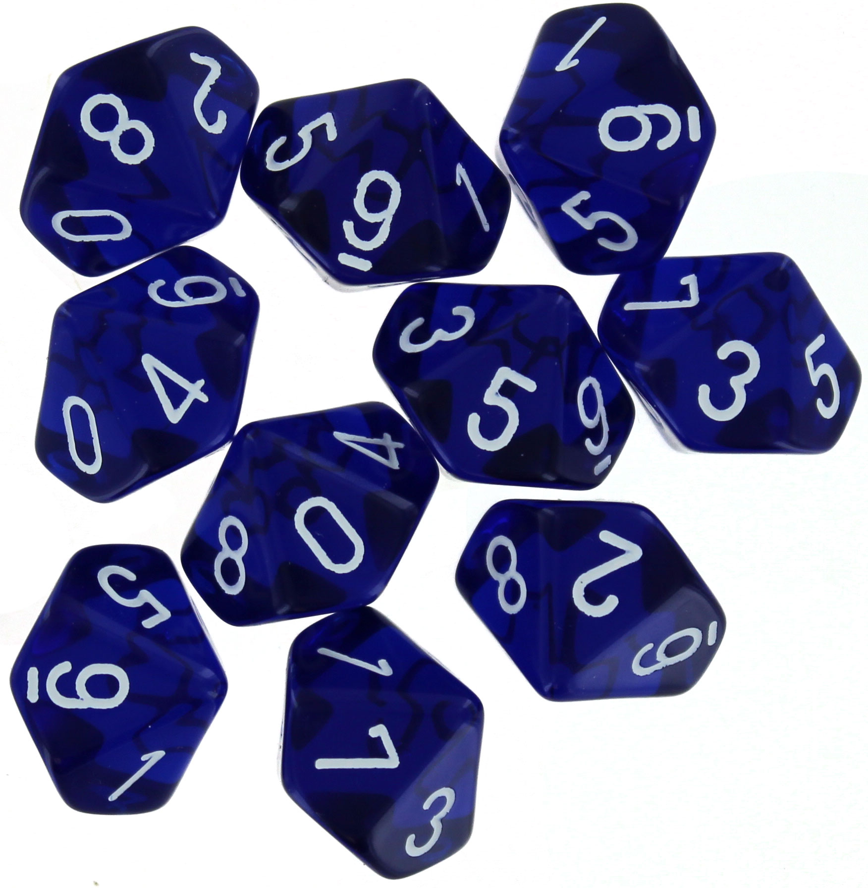 D10 Clamshell Translucent Blue w/White Set of 10 Dice - Walmart.com