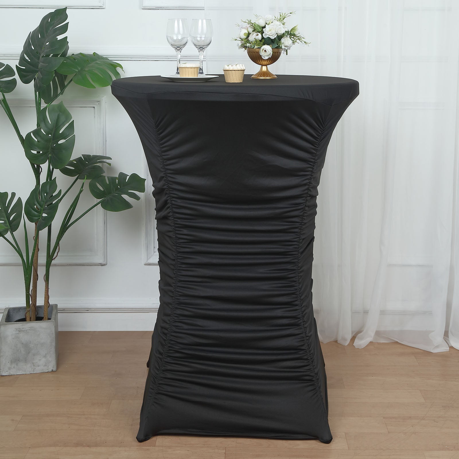 Efavormart 32" Black Ruched Pleated Heavy Duty Spandex Cocktail Table ...