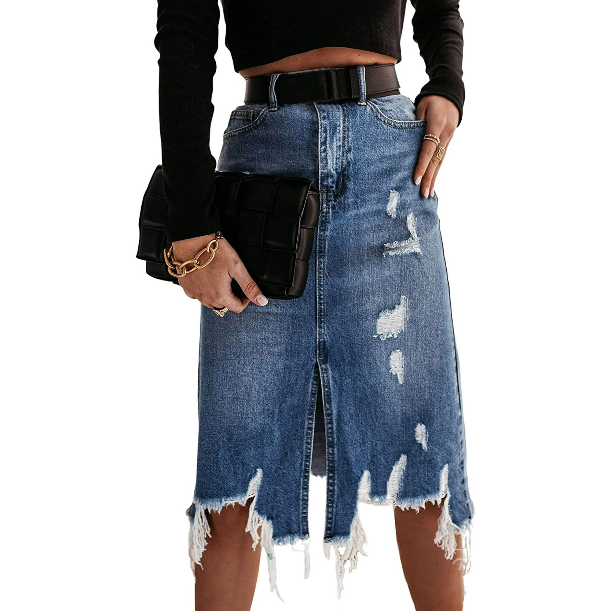 Distressed Ripped Denim Skirt