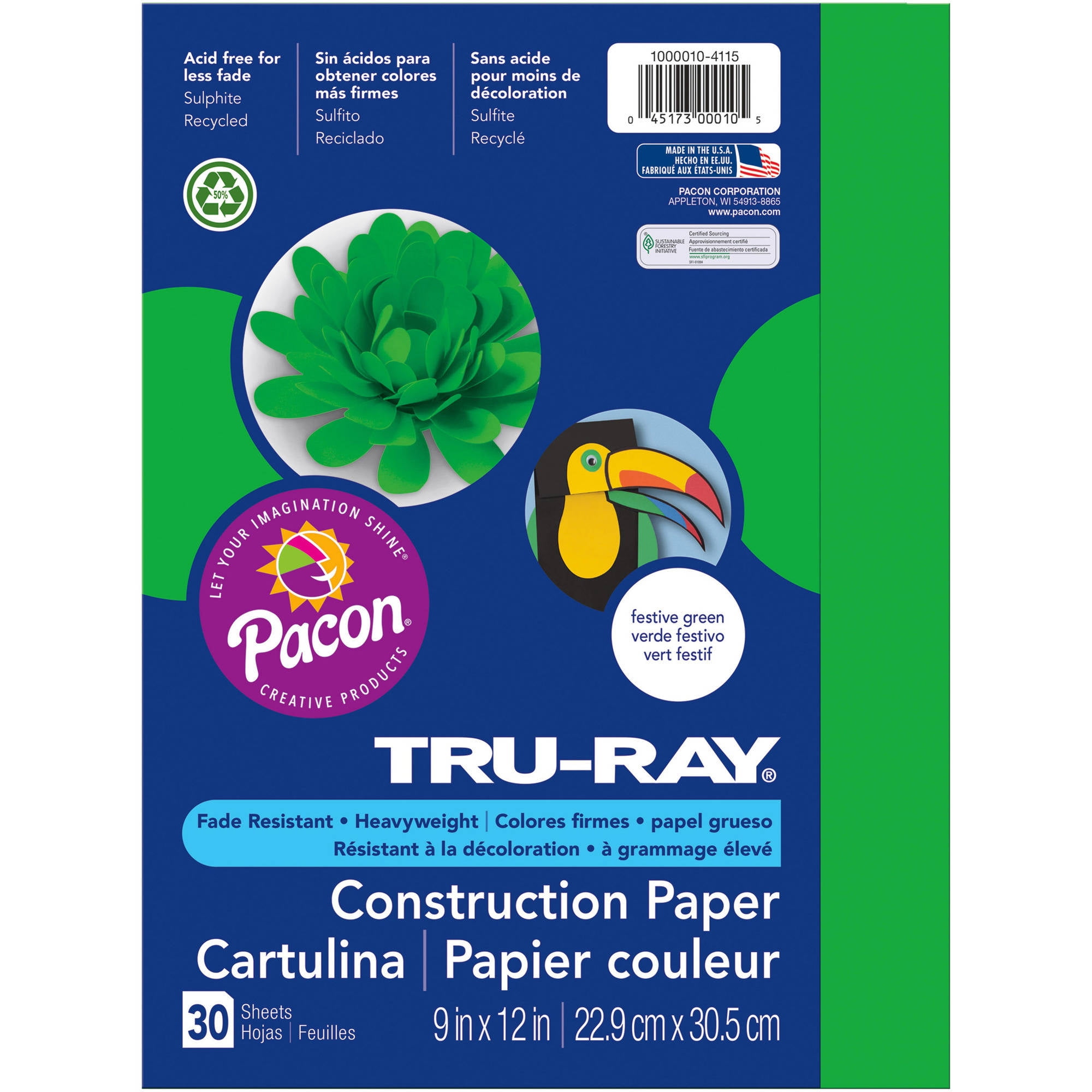 Pacon Tru-Ray 9" x 12" Sulphite Construction Festive Green Paper, 30 ...