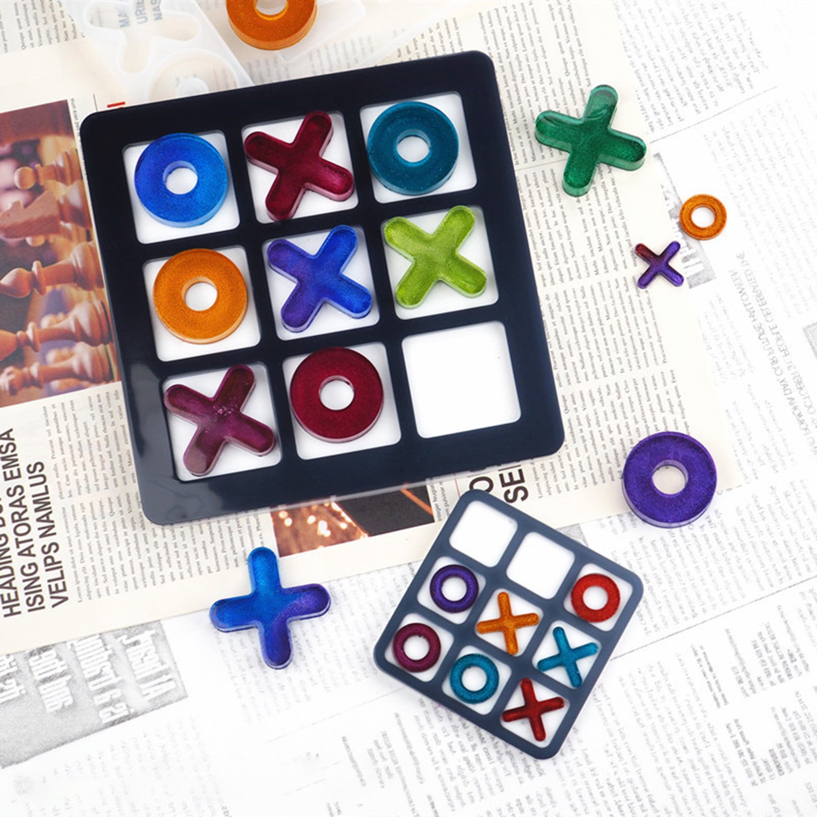 SunSunrise Mirror Surface DIY Silicone Tick-Tack-Toe Board Game Hand ...