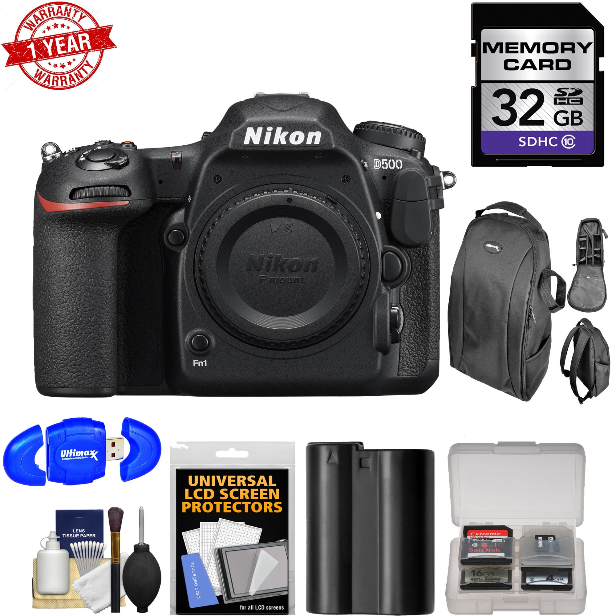 Nikon D500 Wi-Fi 4K Digital SLR Camera Body with 64GB Card + Backpack ...