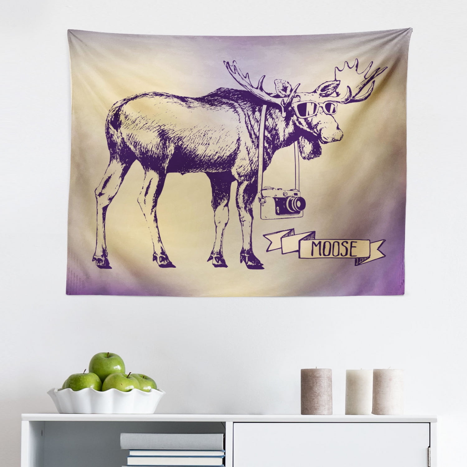 Moose Tapestry, Unusual Deer Trippy Featured Color Effects Digital ...
