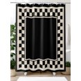 Black Square Shower Curtain, Graphic Retro Black Khaki Checkered Border ...
