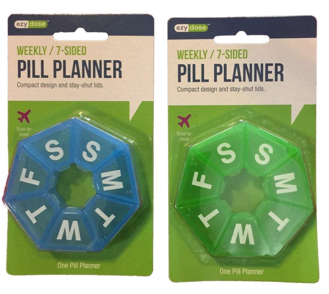 Ezy Dose Weekly 7 Sided Pill Planner Compact Design Lid Organizer, 2 ...