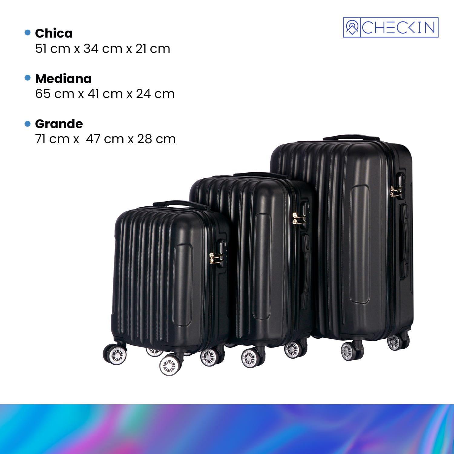 Set 3 maletas de viaje Check. In Capacidad 10 kg 20 kg 25 kg negro ...