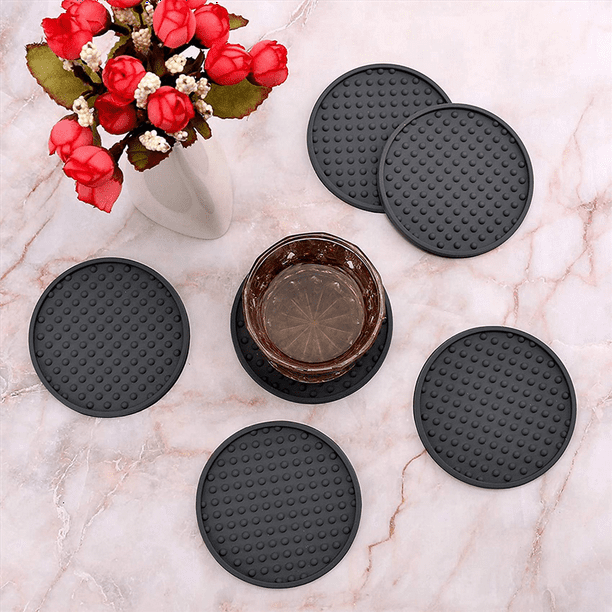 Black Round Silicone Rubber Drink Coasters Set of 18 Non Slip Perfect for Homes Bars Walmart