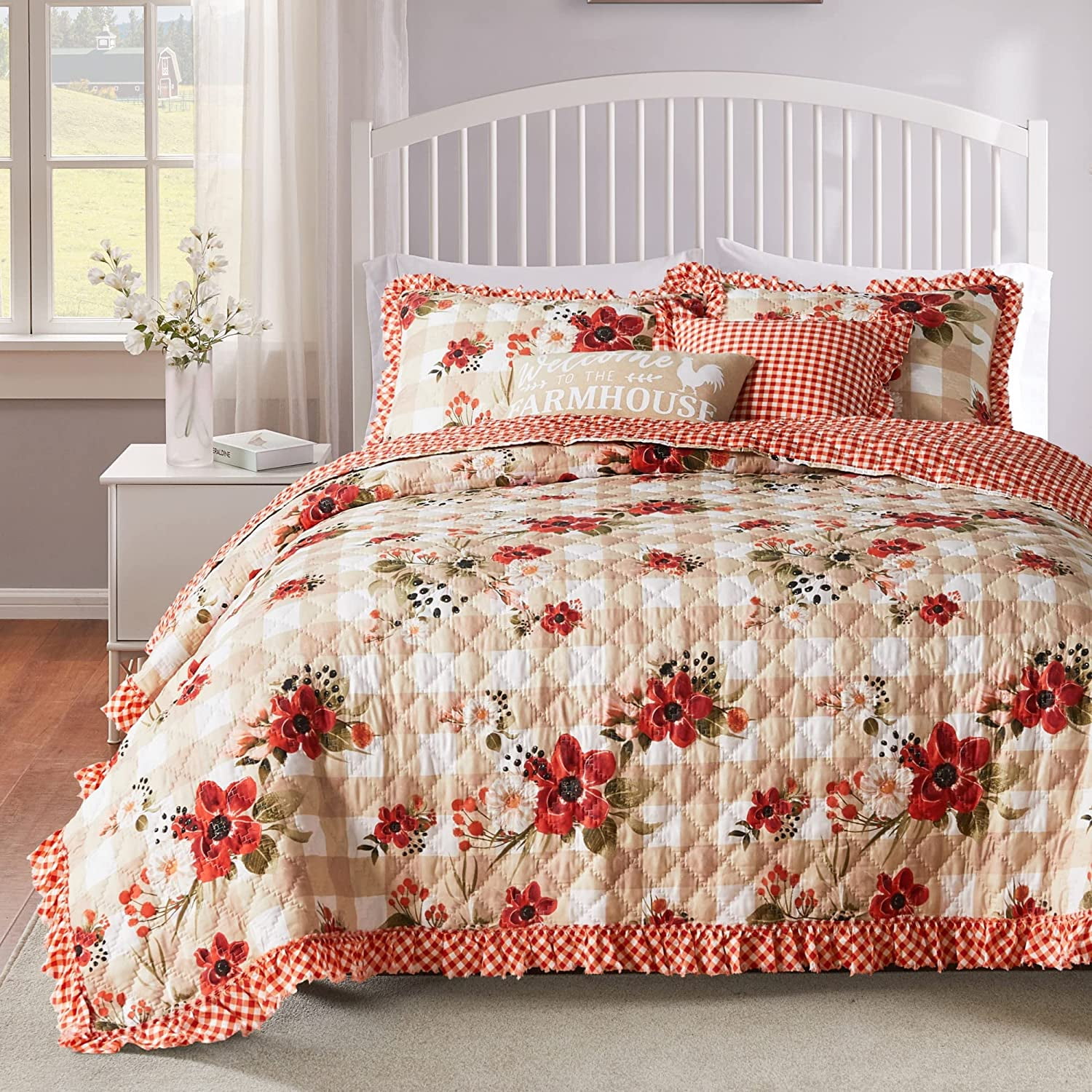 Greenland Home Fashions Wheatly Country Gingham Ruffle Quilt Set 3 ...