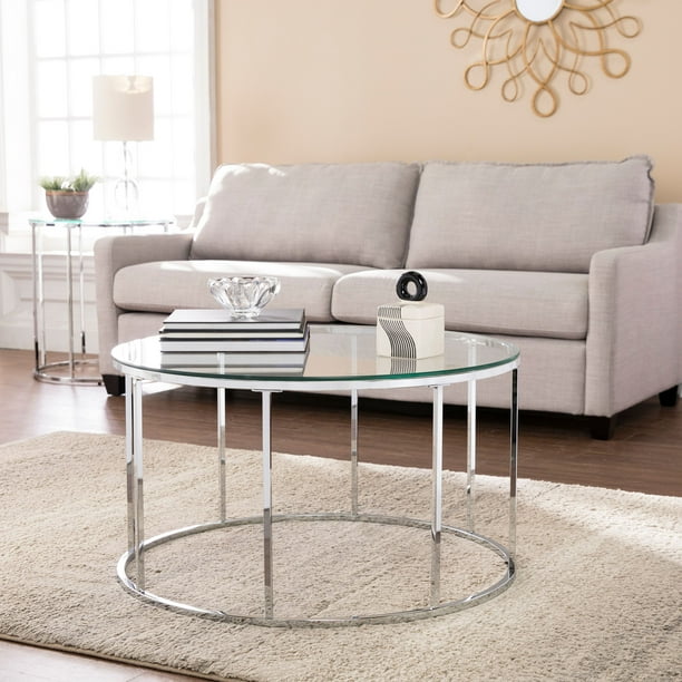 Crotti Round Cocktail Table w/ Glass Top, Glam Style, Chrome by Ember Interiors - Walmart.com
