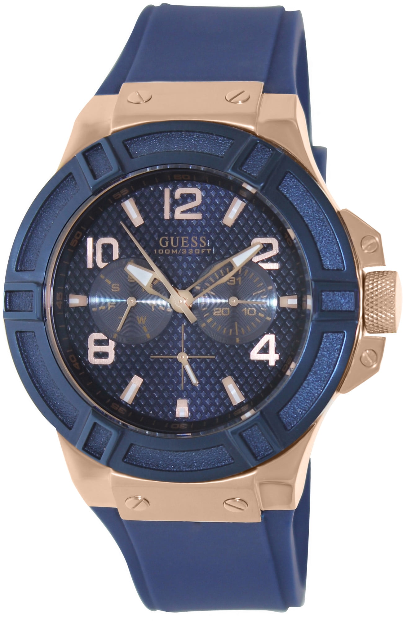 Guess Men's Rigor U0247G3 Blue Silicone Analog Quartz Fashion Watch ...