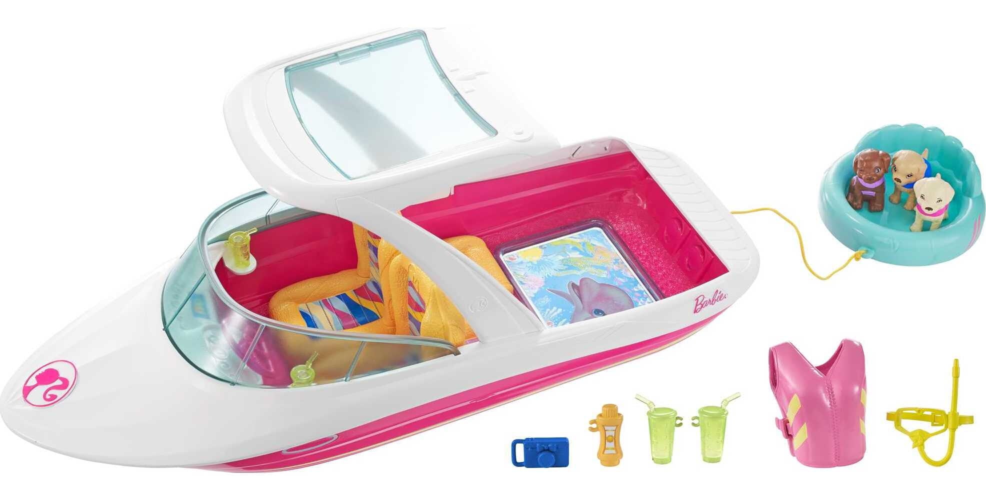 Barbie Dolphin Magic Ocean View Boat with Pet Raft, Accessories & 3 ...