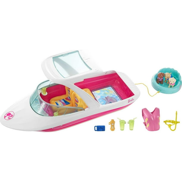 Barbie Dolphin Magic Ocean View Boat with Pet Raft, Accessories & 3 ...