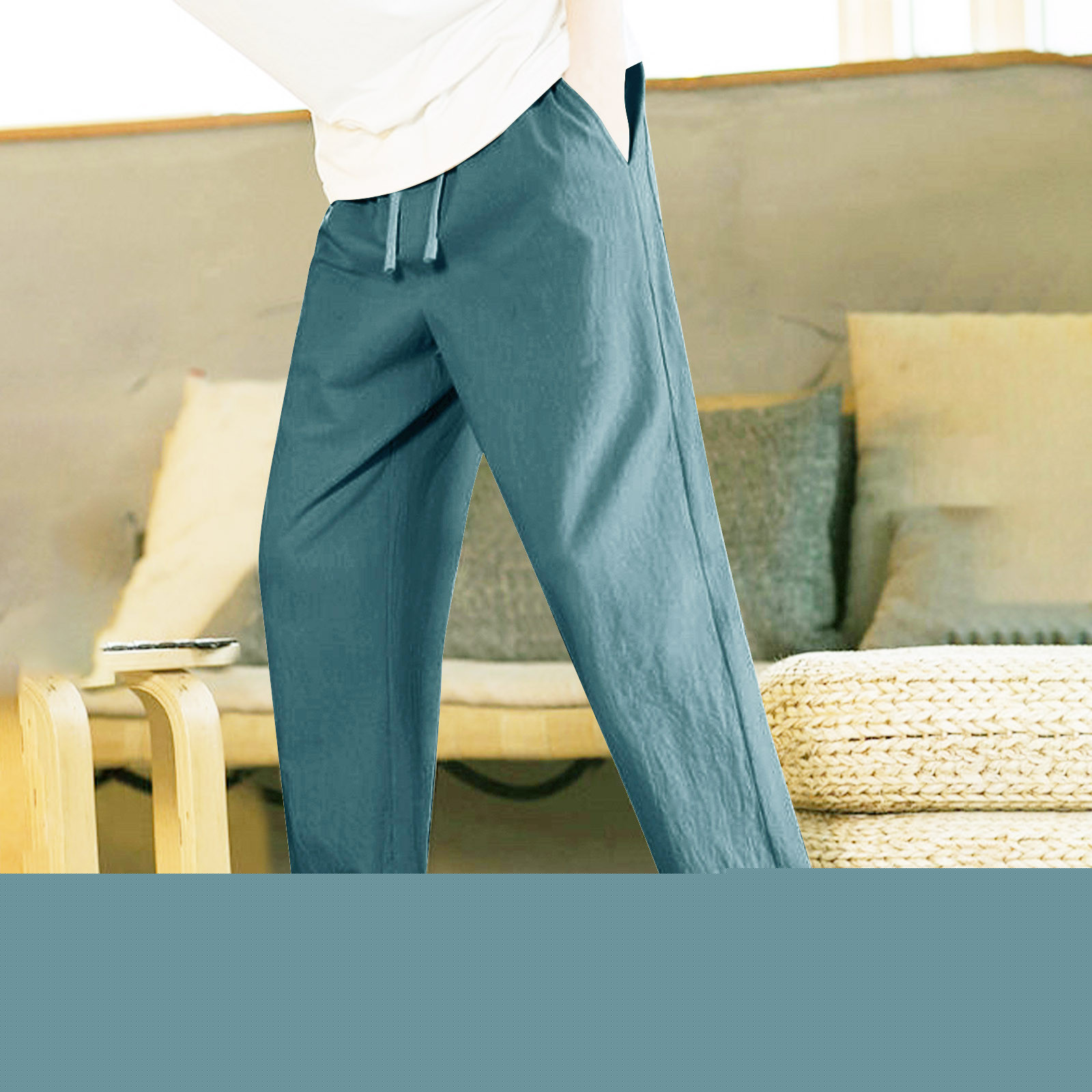 DxhmoneyHX Pants for Men Elastic Waist Drawstring Straight Leg Casual ...