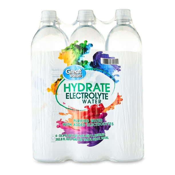 Great Value Hydrate Electrolyte Water, 33.8 fl oz, 6 Count - Walmart.com