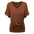 Made by Johnny V Neck Short Sleeve Dolman Top with Side Shirring M RUST ...