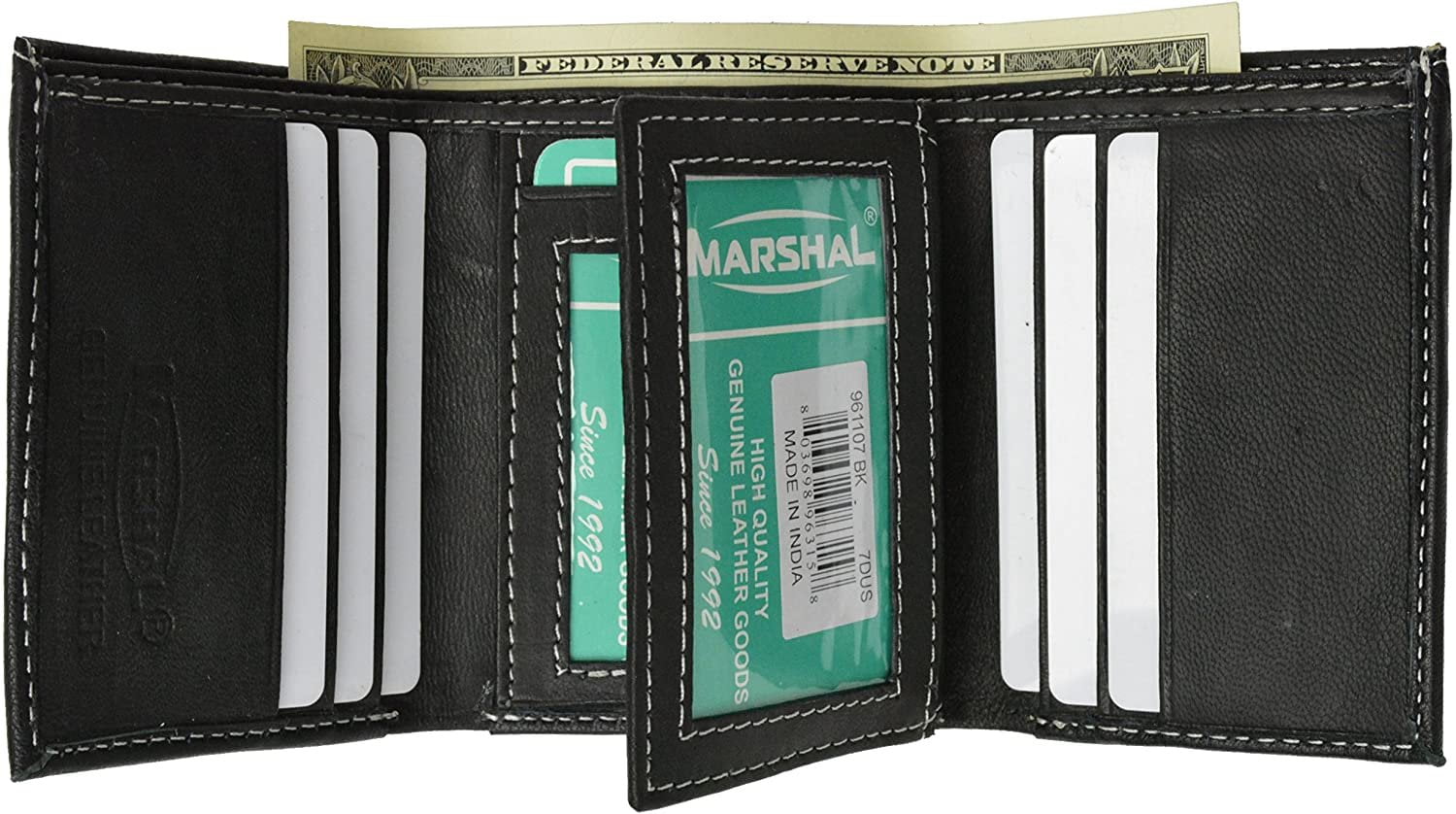 100% Leather Tri-fold Mens Wallet Black #961107 - Walmart.com