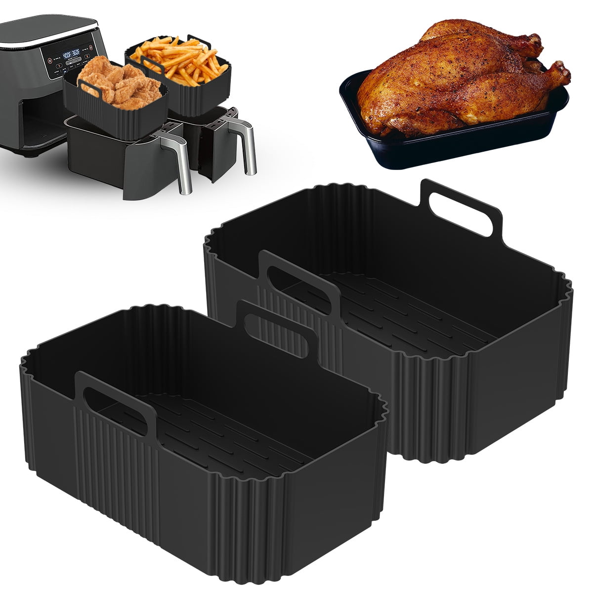 Bxmavoj 2Pcs Reusable Silicone Air Fryer Basket ,Heat Resistant ...