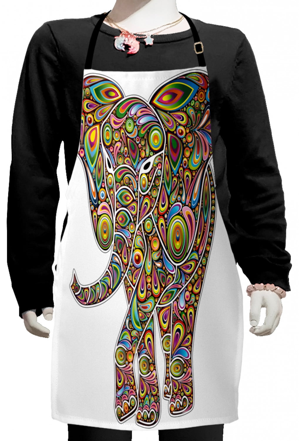 Psychedelic Kids Apron, Large Eastern Elephant Trippy Pattern Boho Art ...