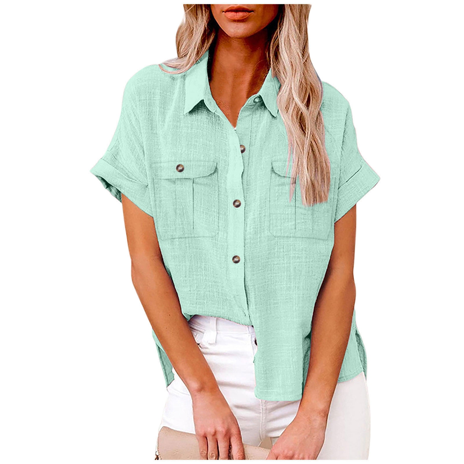 Click here for Fheaev Button Up Shirts For Women Roll Up Short Sl... prices