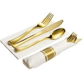 Prestee 200pc Gold Plastic Silverware Set - Pre Rolled with Napkins ...
