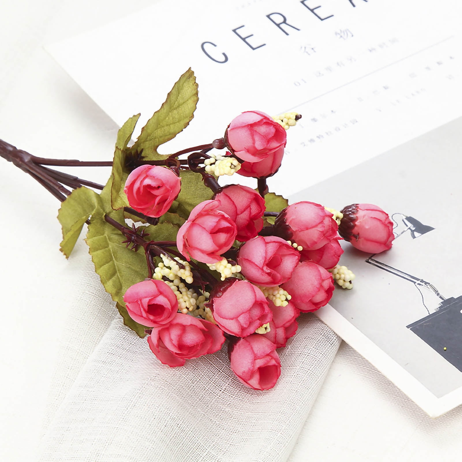 Flor de rosa artificial, flor artificial, mini arreglo floral ...
