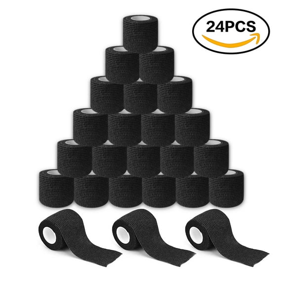 Tattoo Grip Cover Wrap - Yuelong 24pcs 2” x 5 Yards Black Cohesive ...
